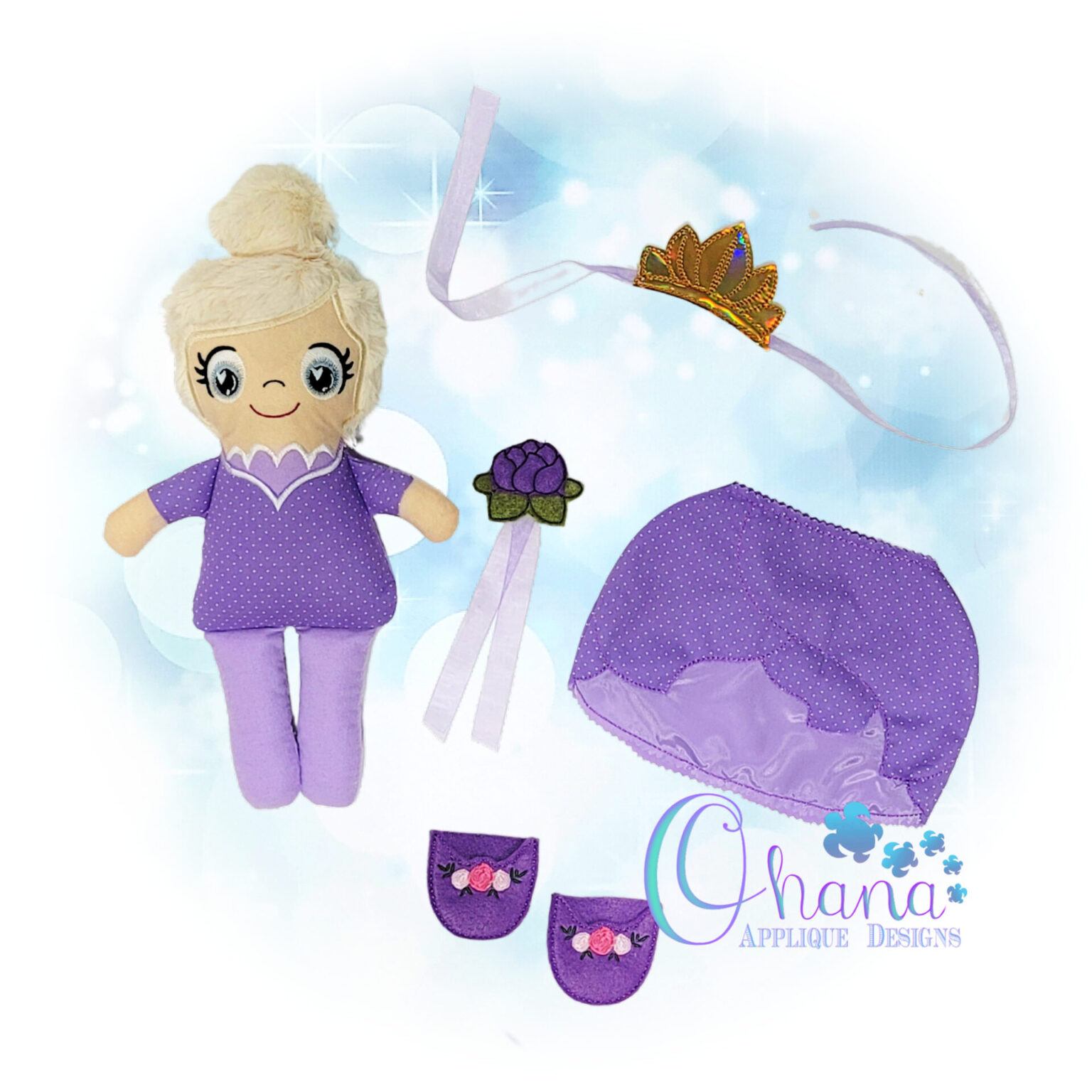 Penelope Princess Doll Embroidery Design- Ohana Applique Designs