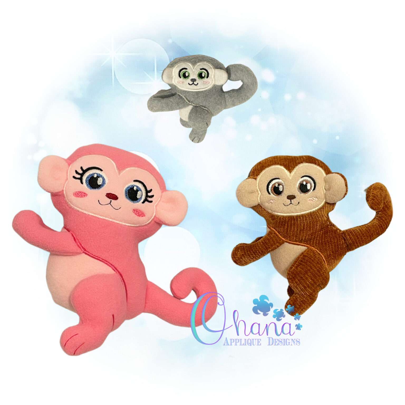 Monkey Huggie Stuffie Embroidery Design - Ohana Applique Designs