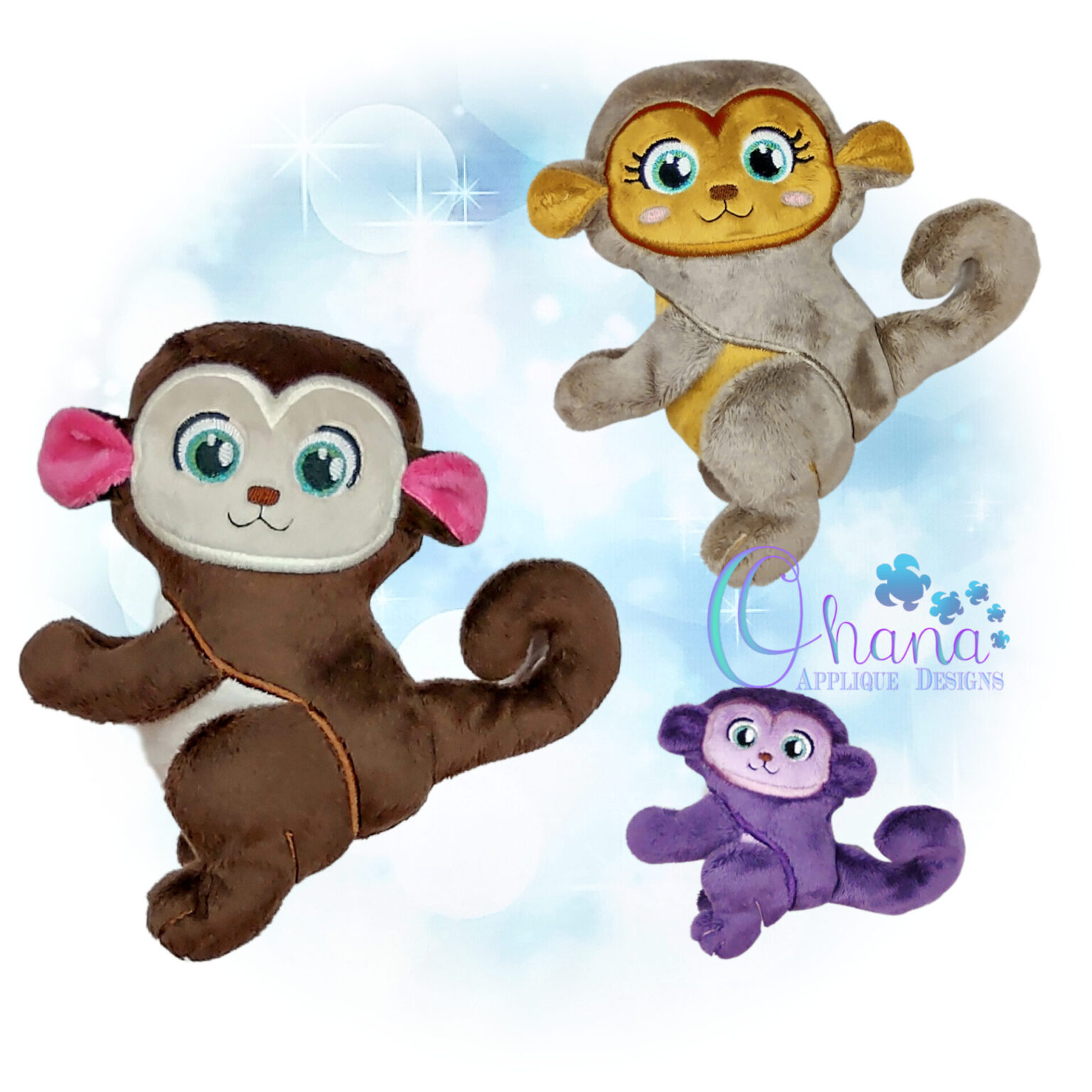 Monkey Huggie Stuffie Embroidery Design - Ohana Applique Designs