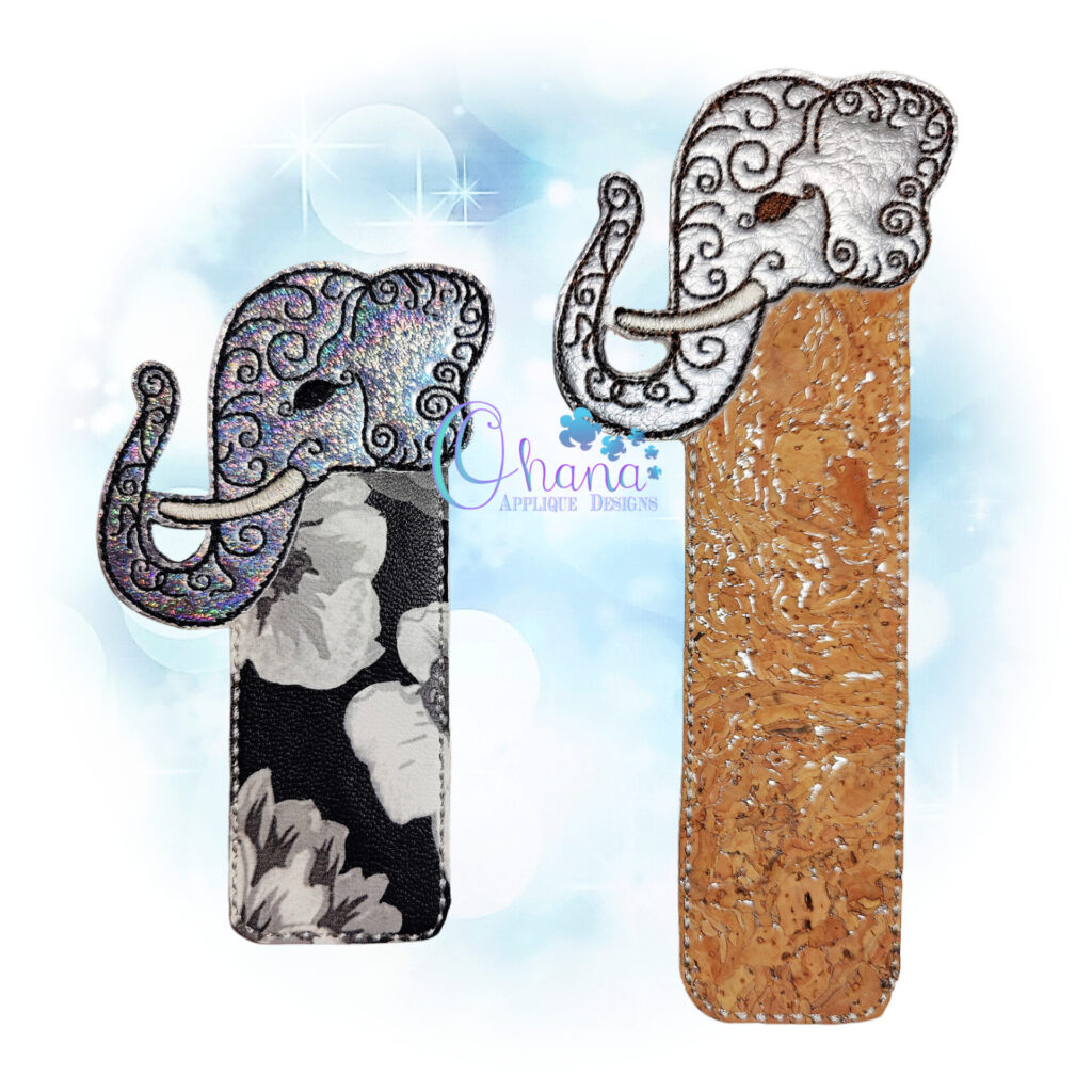 Swirly Elephant Bookmark Embroidery Design - Ohana Applique Designs