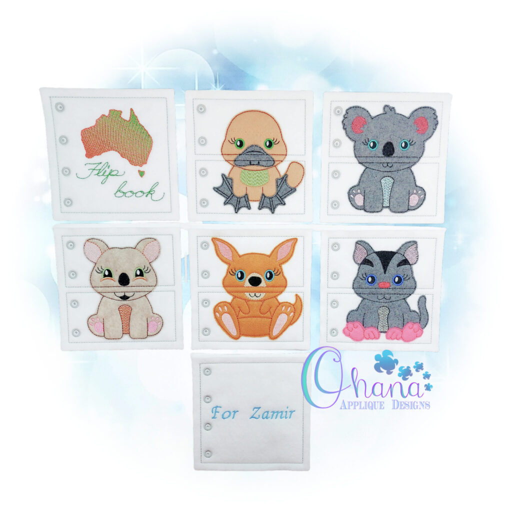 Australian Animal Flip Book Embroidery Design - Ohana Applique