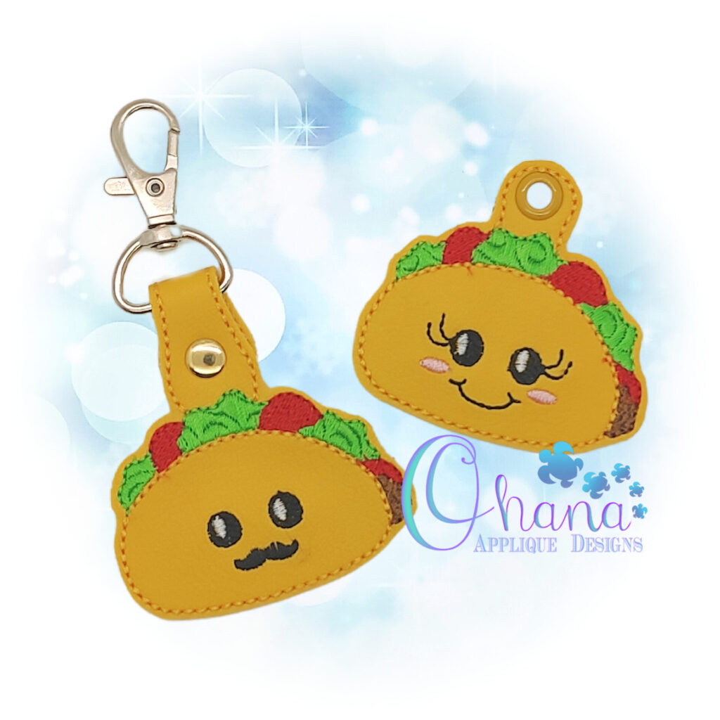 Taco Key Chain Embroidery Design - Ohana Applique Designs