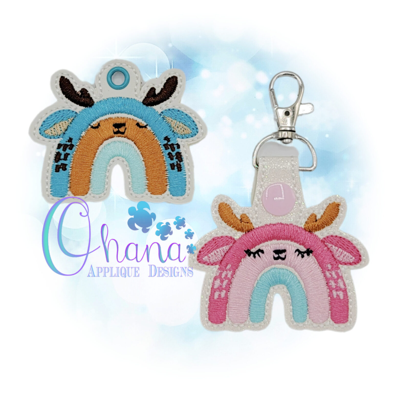 Deer Rainbow Key Chain Design - Ohana Applique Designs