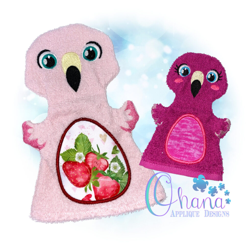 Flamingo Hand Puppet Embroidery Design - Ohana Applique Designs
