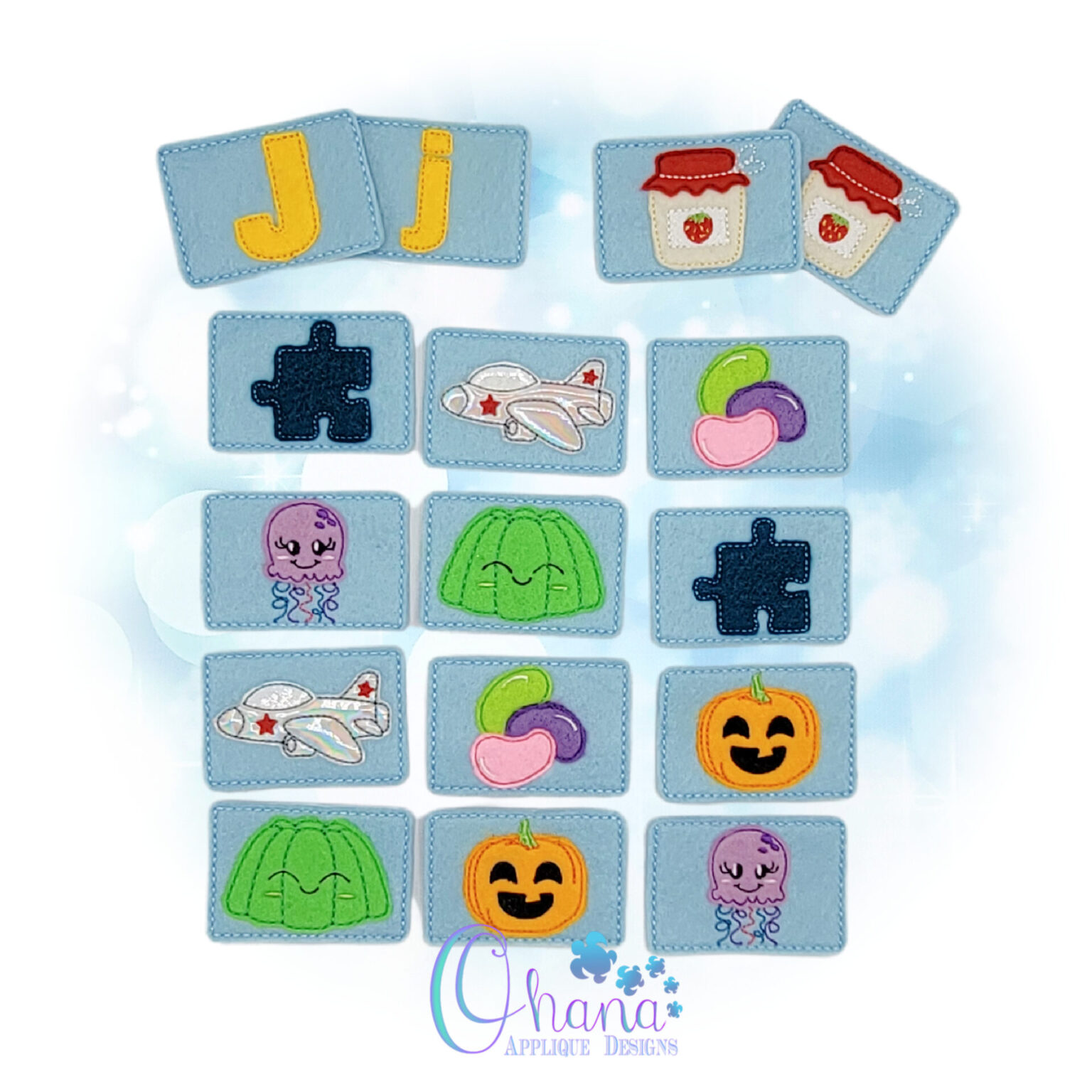 Letter J Matching Card Game - Ohana Applique Designs