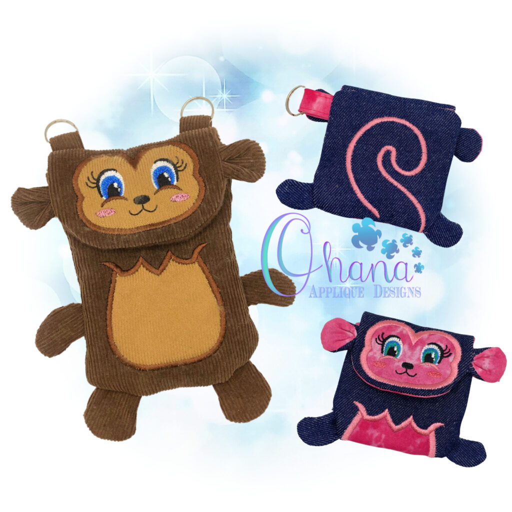 Monkey Flap Bag Purse Embroidery Design - OAD