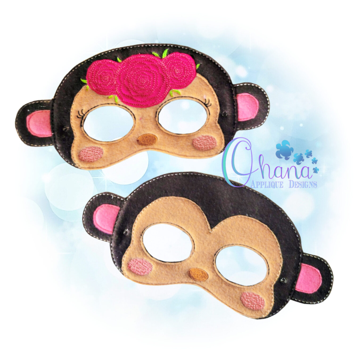 Floral Monkey Pretend Mask Design - Ohana Applique Designs