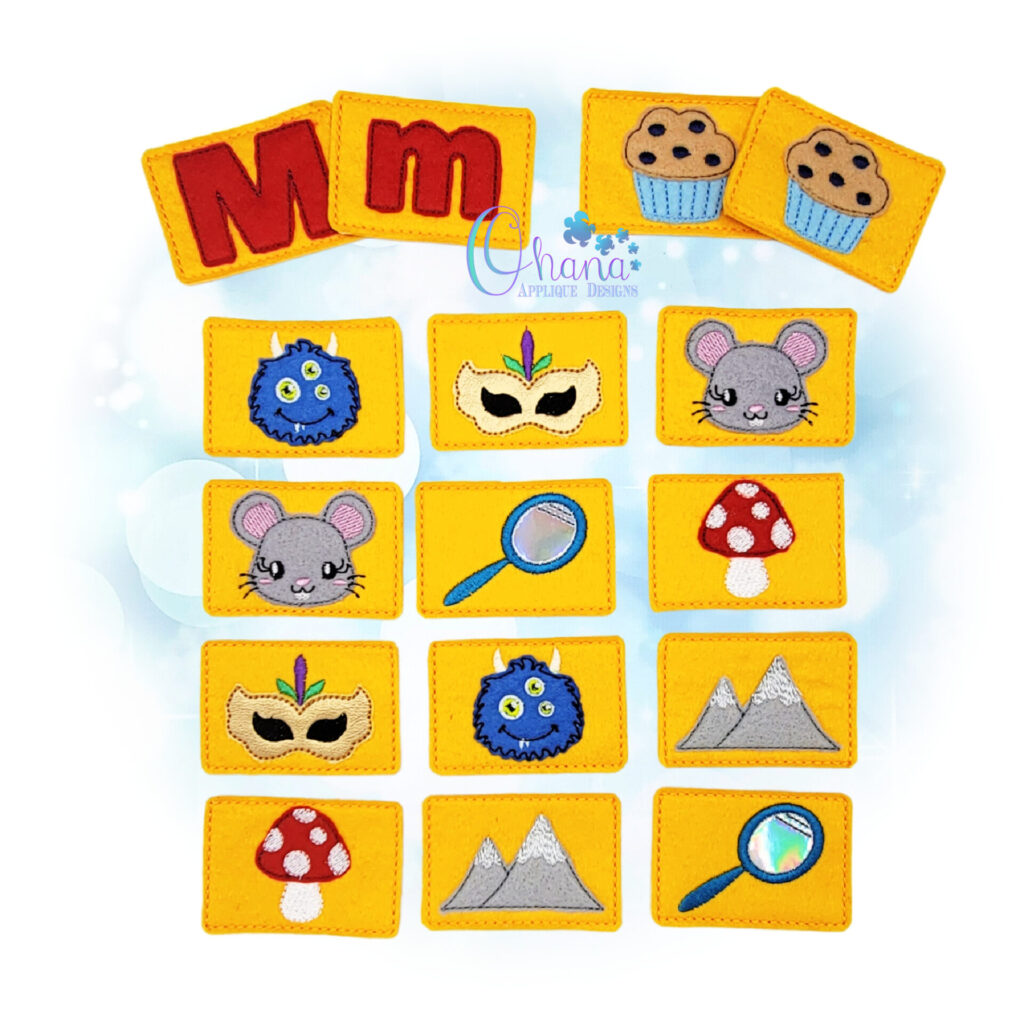 Letter M Matching Card Game - Ohana Applique Designs