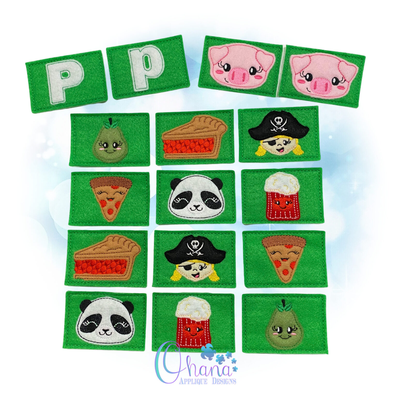 Letter P Matching Card Game - Ohana Applique Designs