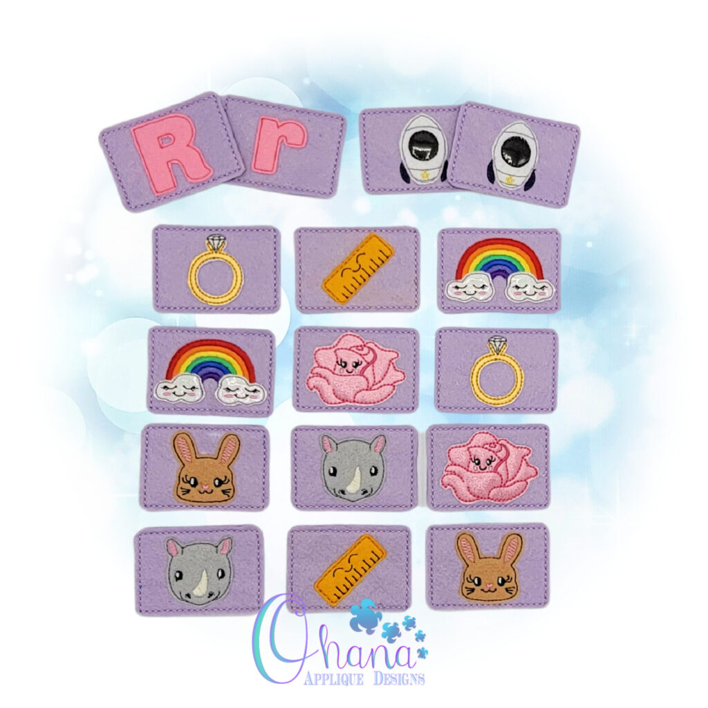 Letter R Matching Card Game Design - Ohana Applique Designs
