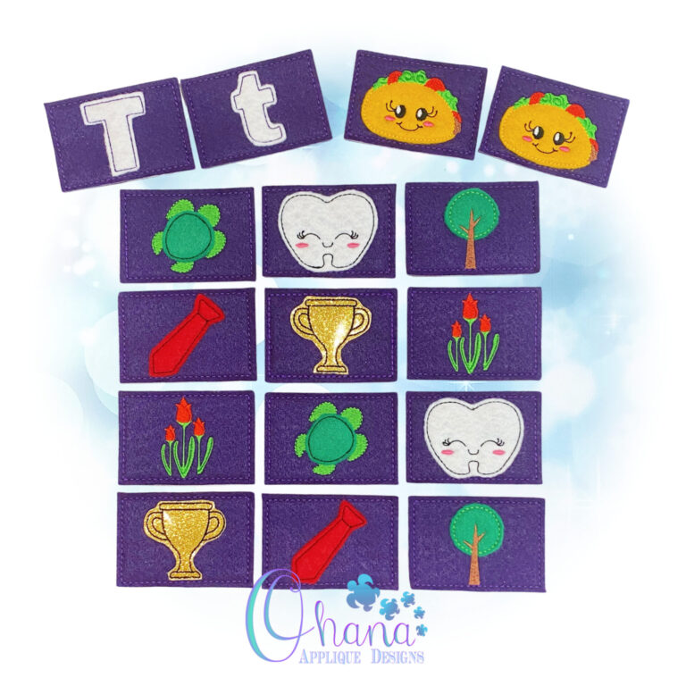 Letter T Matching Card Game Design - Ohana Applique Designs