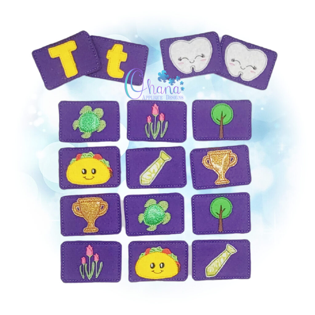 Letter T Matching Card Game Design - Ohana Applique Designs