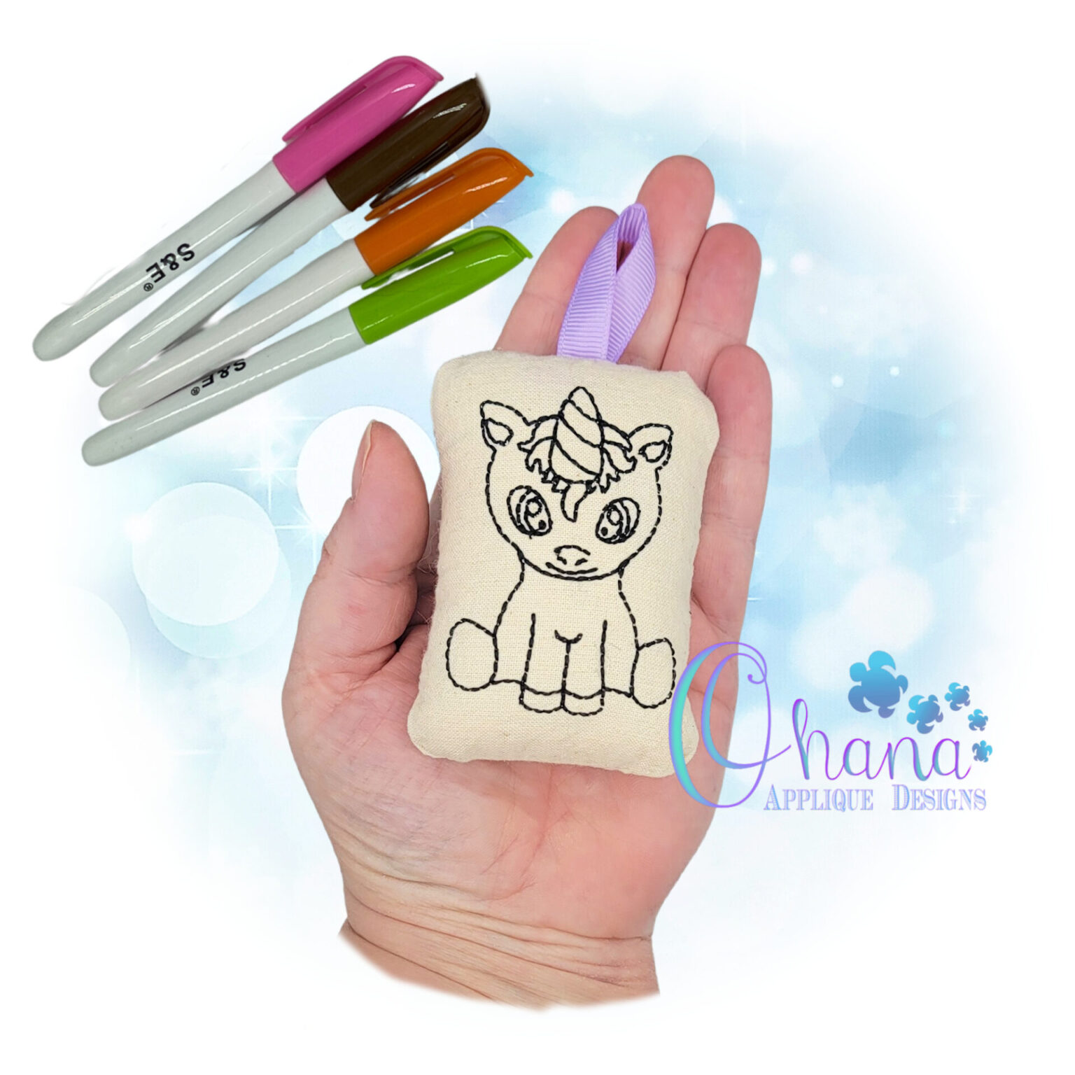 Unicorn Coloring Stuffie Design - Ohana Applique Designs