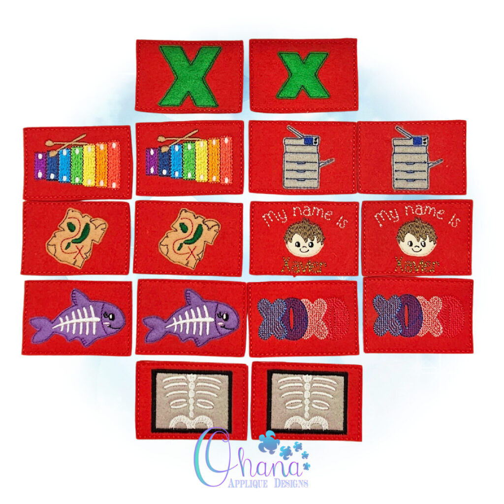 Letter X Matching Card Game Design - Ohana Applique Designs