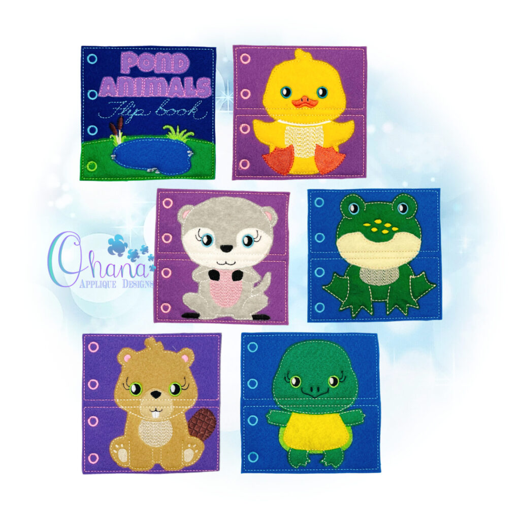 Pond Animal Flip Book Embroidery Design - Ohana Applique Designs