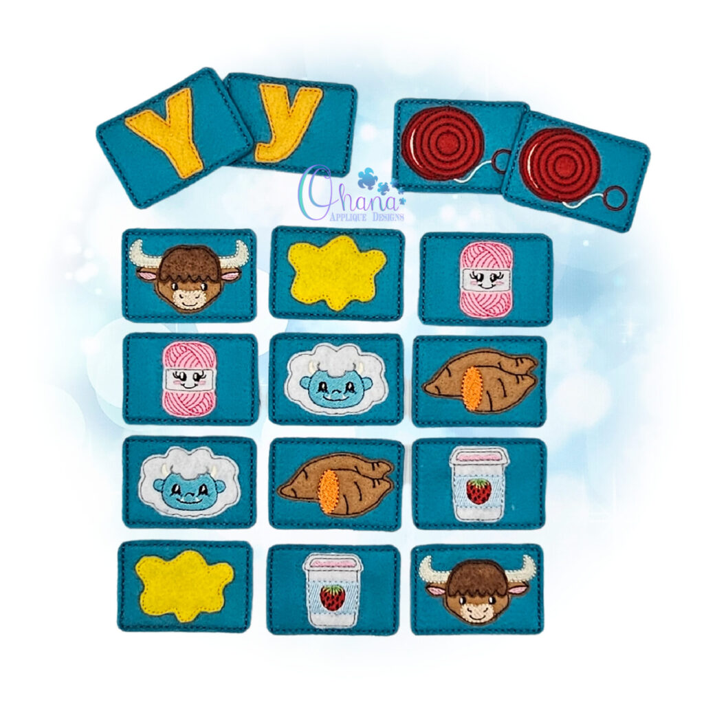 Letter Y Matching Card Game Design - Ohana Applique Designs