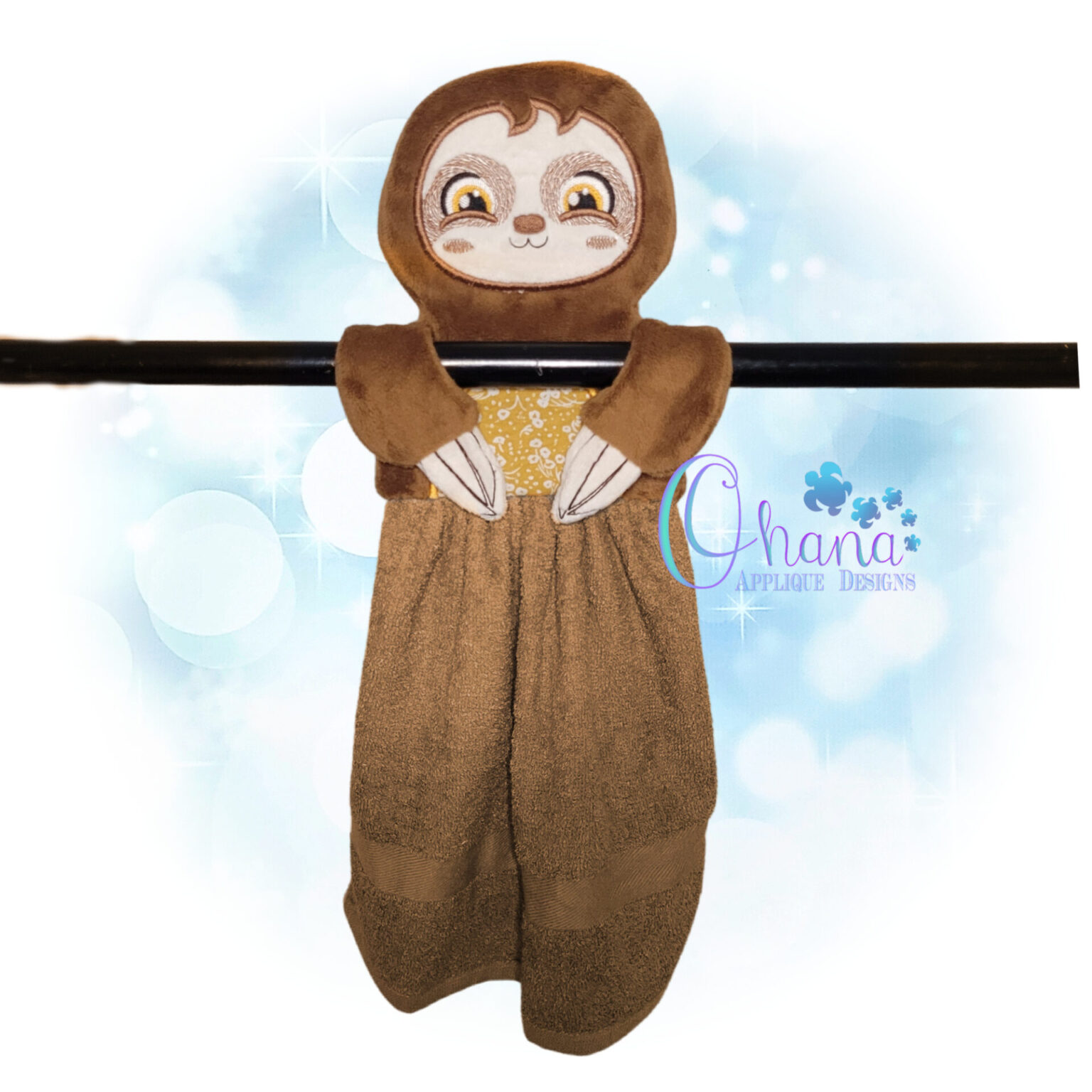 Sloth Hanging Towel Holder Embroidery Design - Ohana Applique Designs