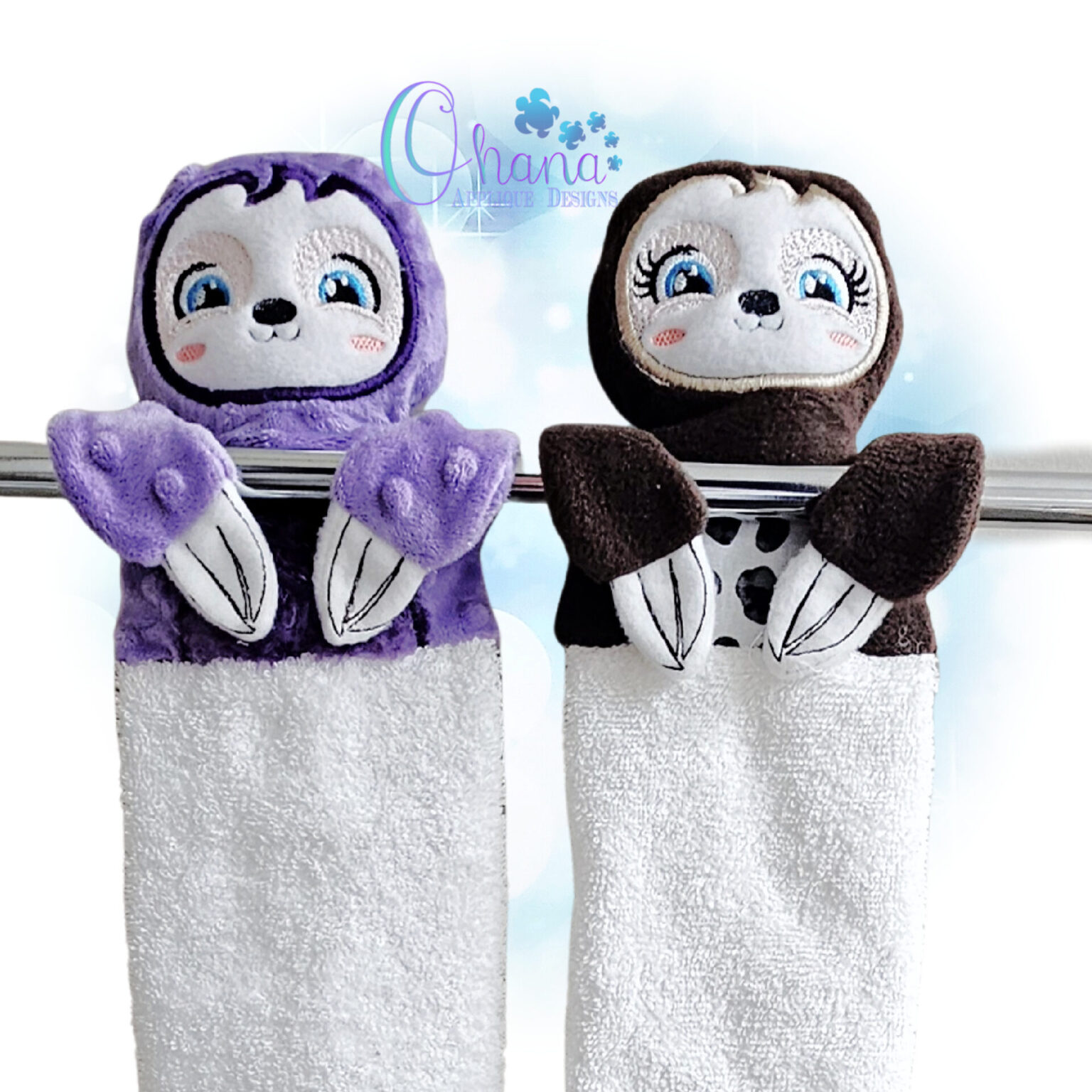 Sloth Hanging Towel Holder Embroidery Design - Ohana Applique Designs