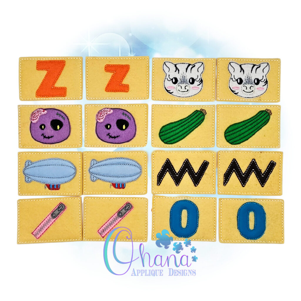 Letter Z Matching Card Game Design - Ohana Applique Designs