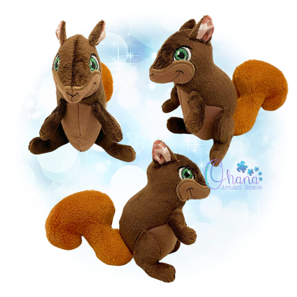 3D Squirrel Stuffie Embroidery Design - Ohana Applique Designs