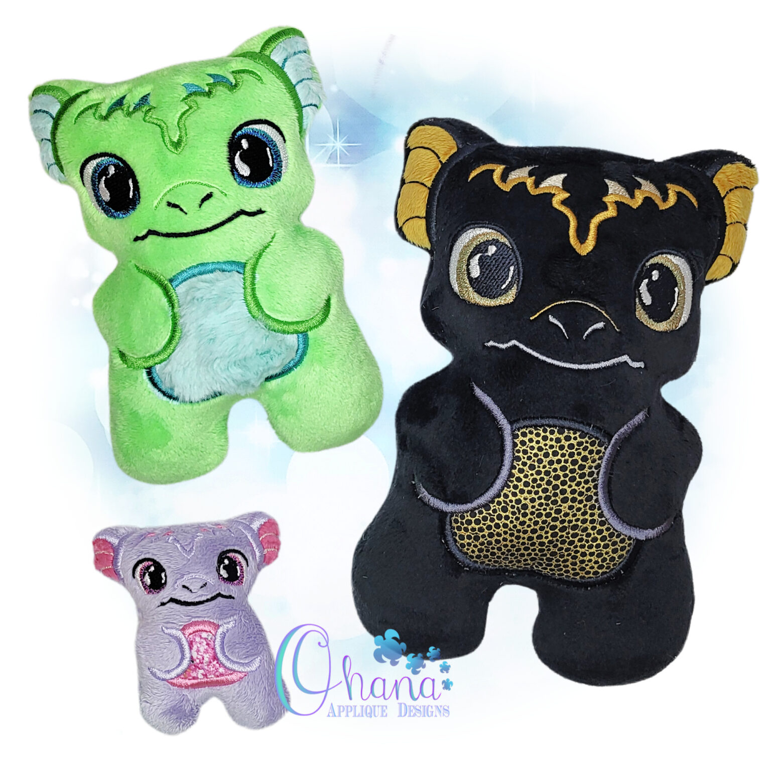 Chubby Dragon Stuffie Embroidery Design - Ohana Applique Designs