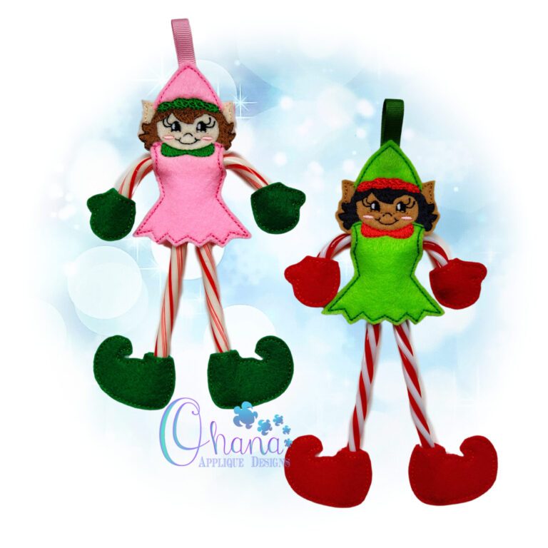 Elf Candy Cane Holder SET - Ohana Applique Designs