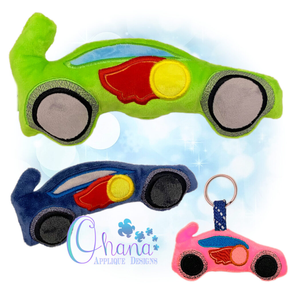 Racecar Stuffie Embroidery Design - Ohana Applique Designs
