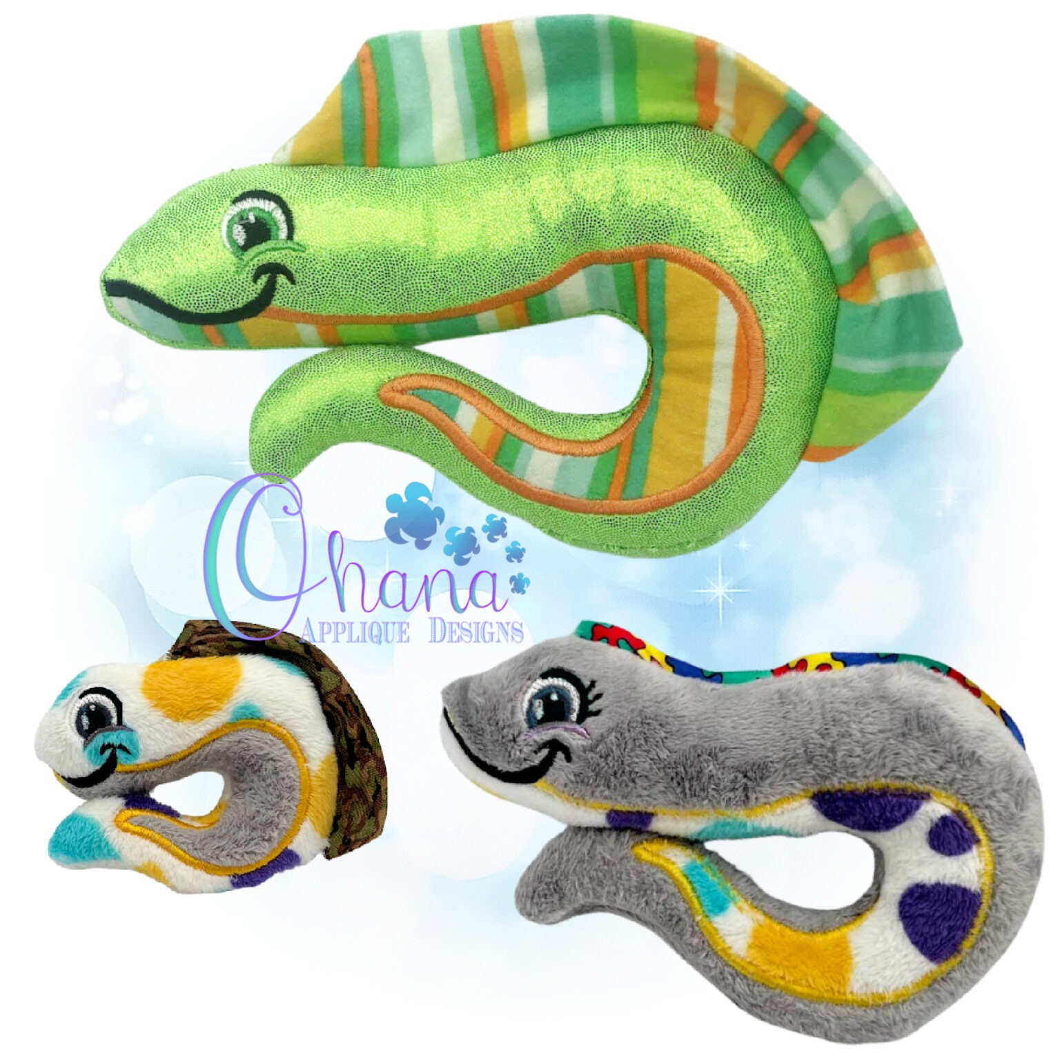 Earl Eel Stuffie Embroidery Design - Ohana Applique Designs