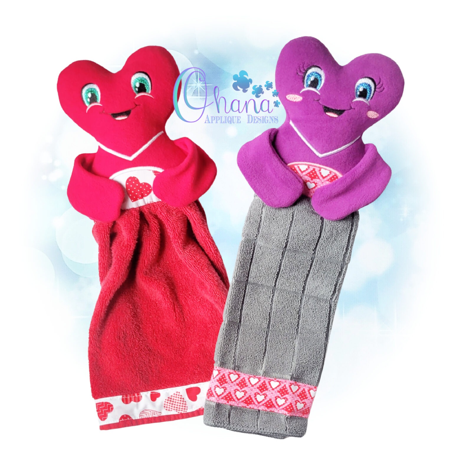 Heart Hand Towel Holder Embroidery Design - Ohana Applique Designs