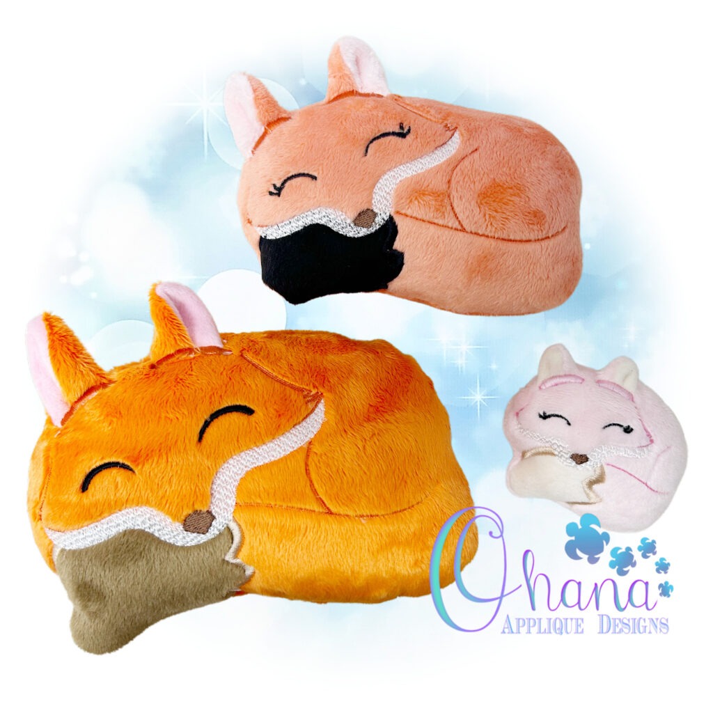 Sleeping Fox Stuffie Embroidery Design - Ohana Applique Designs