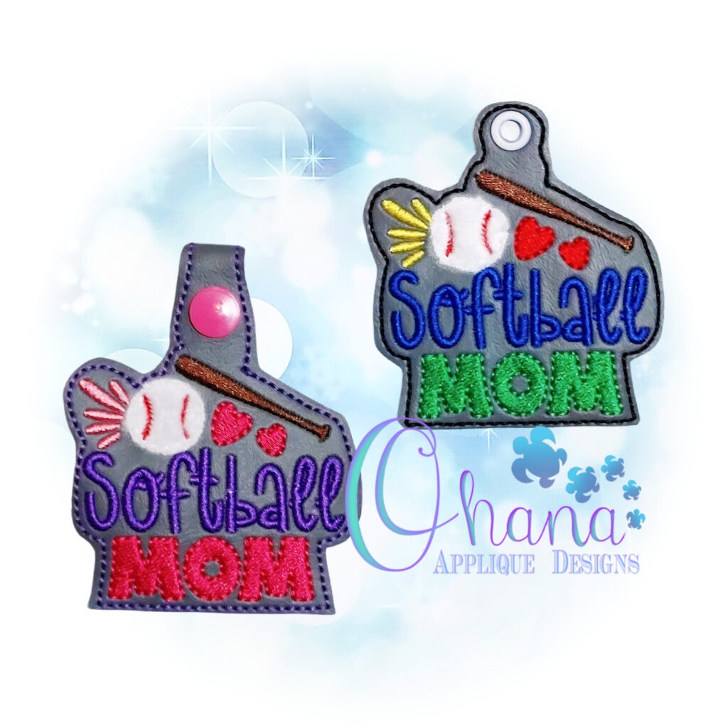Softball Mom Key Chain Embroidery Design - Ohana Applique Designs