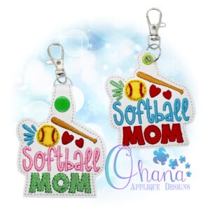 Softball Mom Key Chain Embroidery Design - Ohana Applique Designs