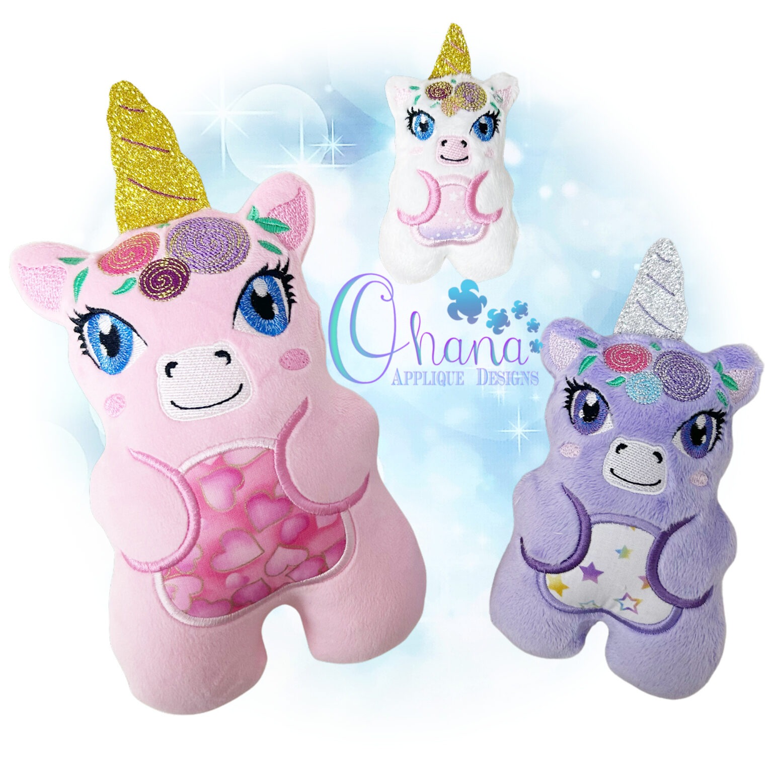 Chubby Unicorn Stuffie Design - Ohana Applique Designs