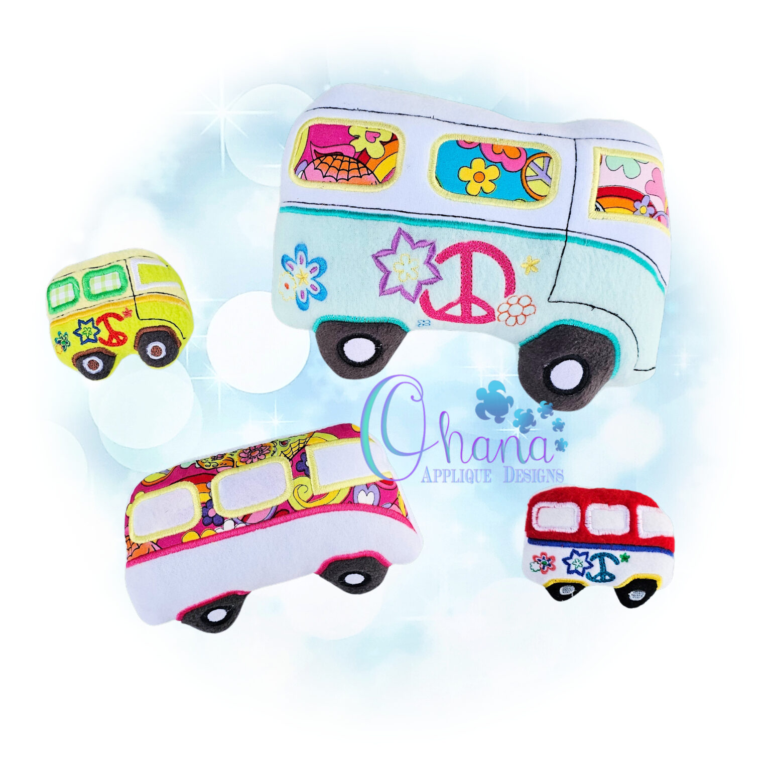 Hippie Bus Stuffie Embroidery Design - Ohana Applique Designs