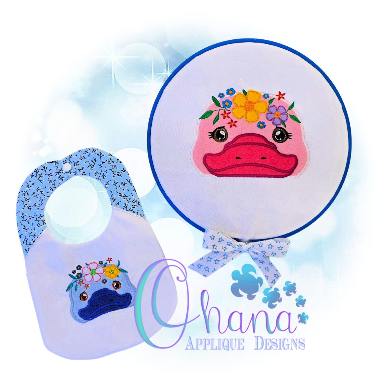 Floral Platypus Peeker Embroidery Design - O.A.D.
