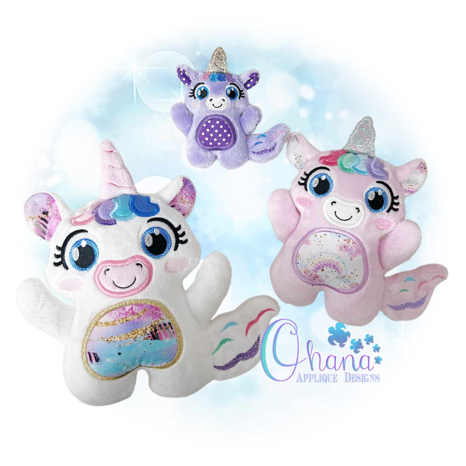 Huggable Unicorn Stuffie Embroidery Design- Ohana Applique Designs