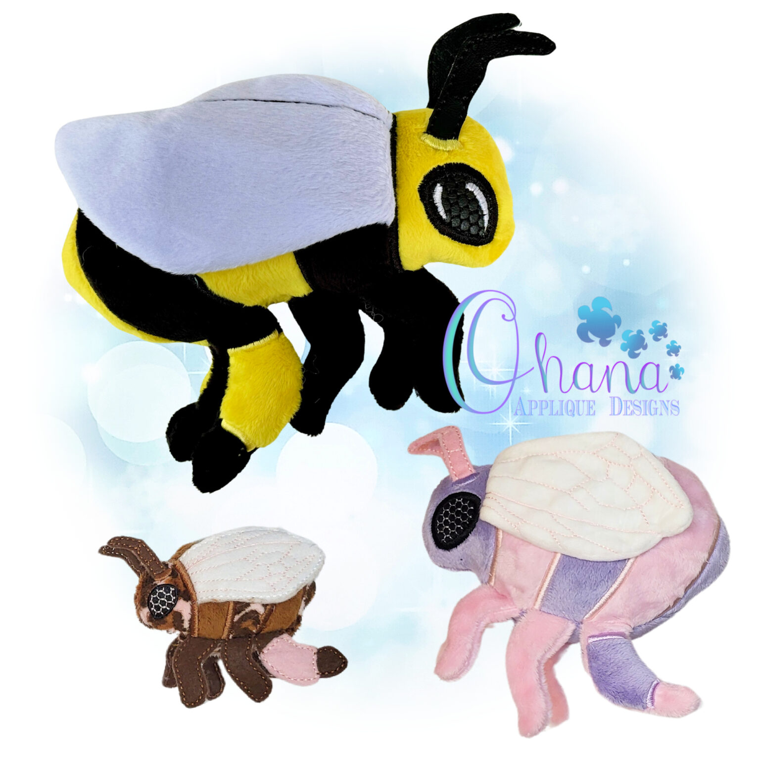 3D Bee Stuffie Embroidery Design - Ohana Applique Designs