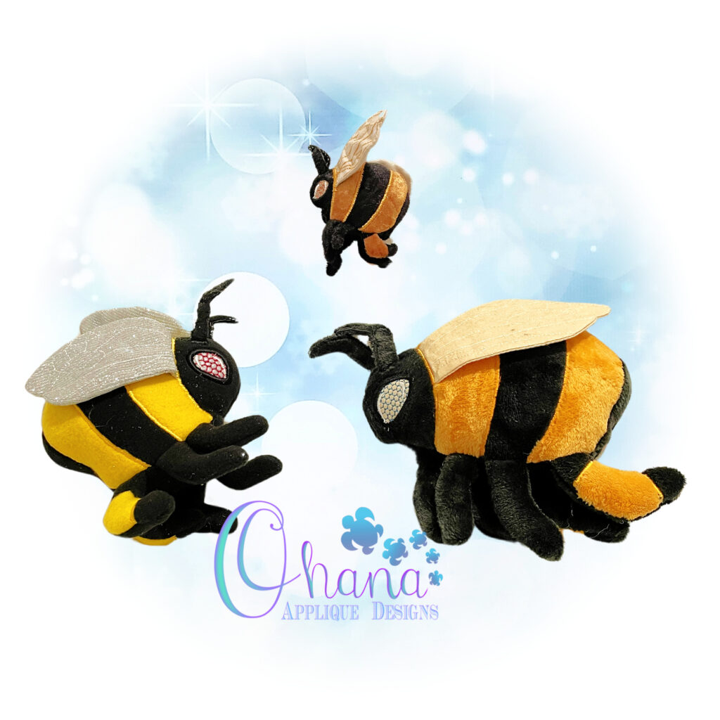 3D Bee Stuffie Embroidery Design - Ohana Applique Designs