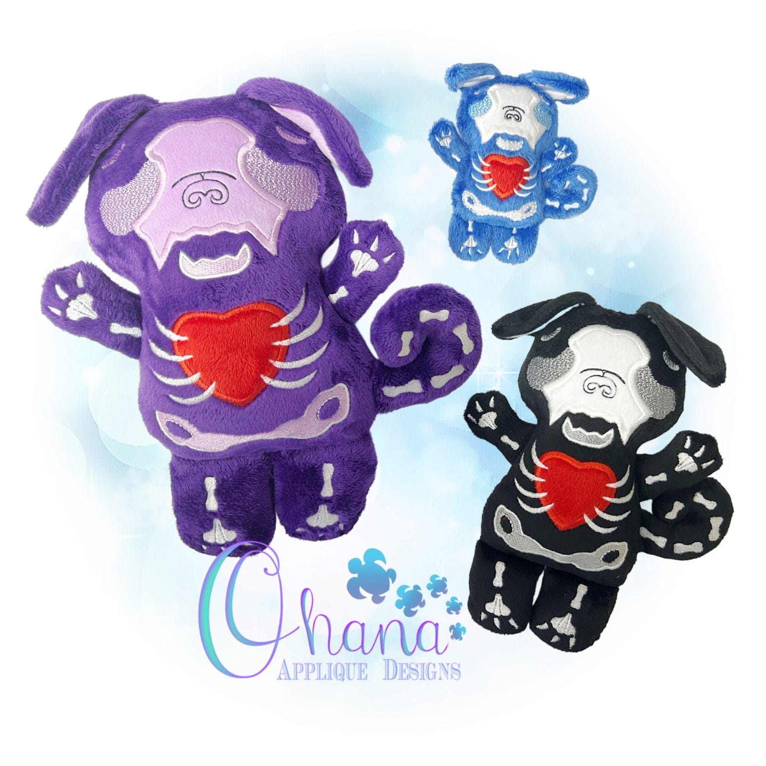 Skelly Pug Stuffie Embroidery Design - Ohana Applique Designs