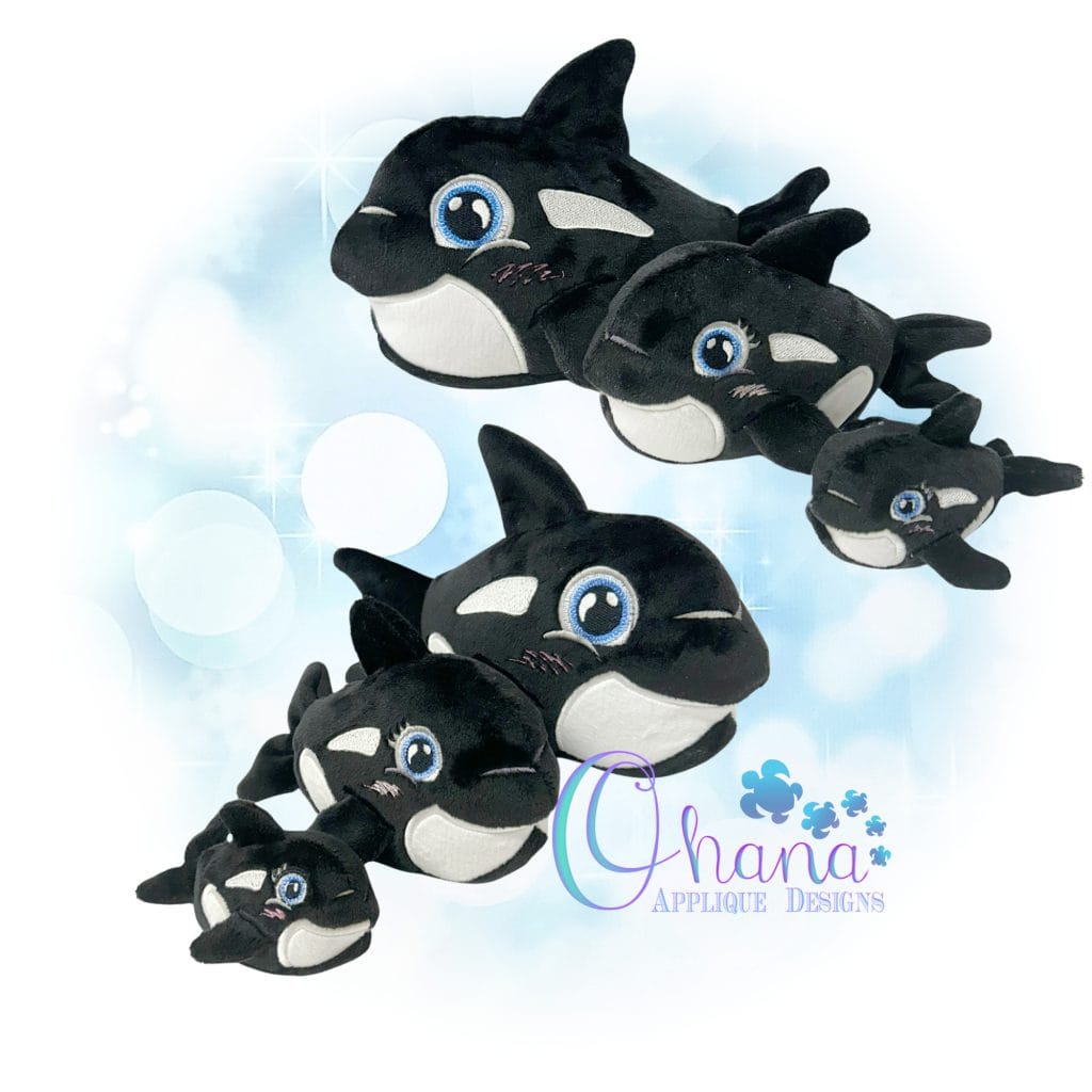 3D Flat Bottom Orca Stuffie Embroidery Design- Ohana Applique Designs