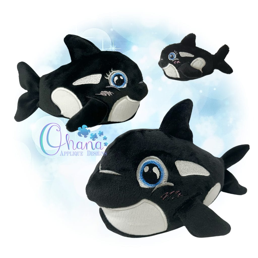 3D Flat Bottom Orca Stuffie Embroidery Design- Ohana Applique Designs