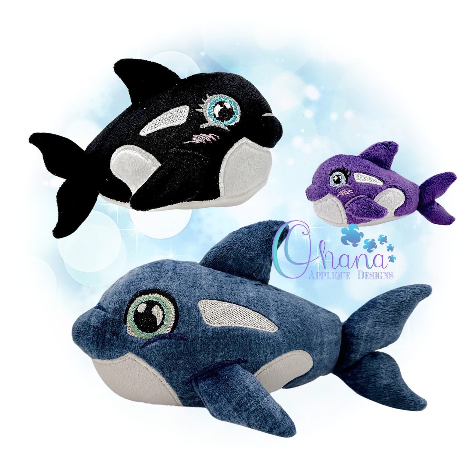 3D Flat Bottom Orca Stuffie Embroidery Design- Ohana Applique Designs