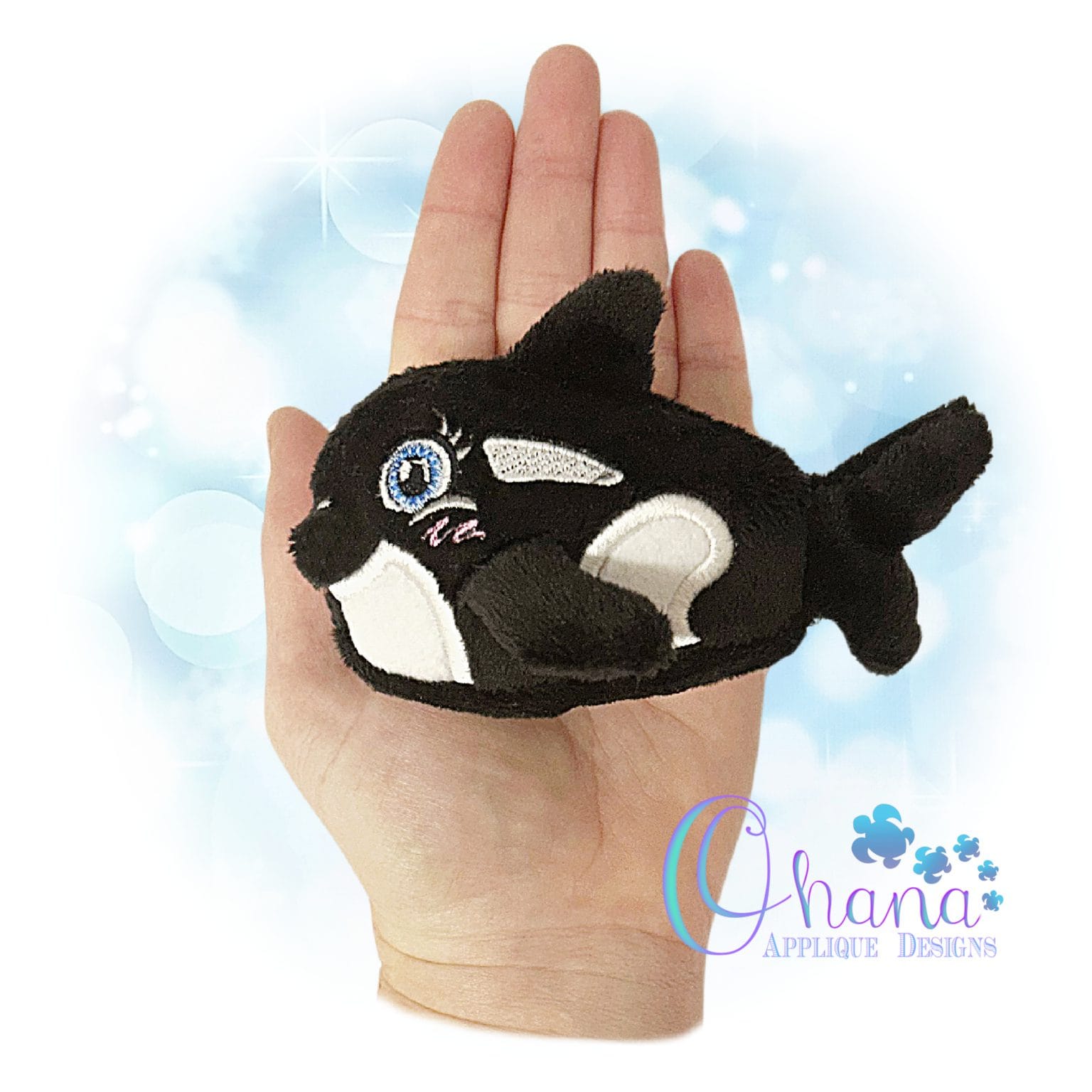 3D Flat Bottom Orca Stuffie Embroidery Design- Ohana Applique Designs