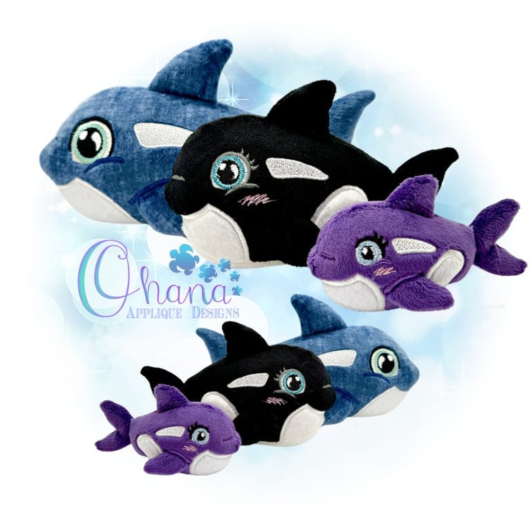 3D Flat Bottom Orca Stuffie Embroidery Design- Ohana Applique Designs