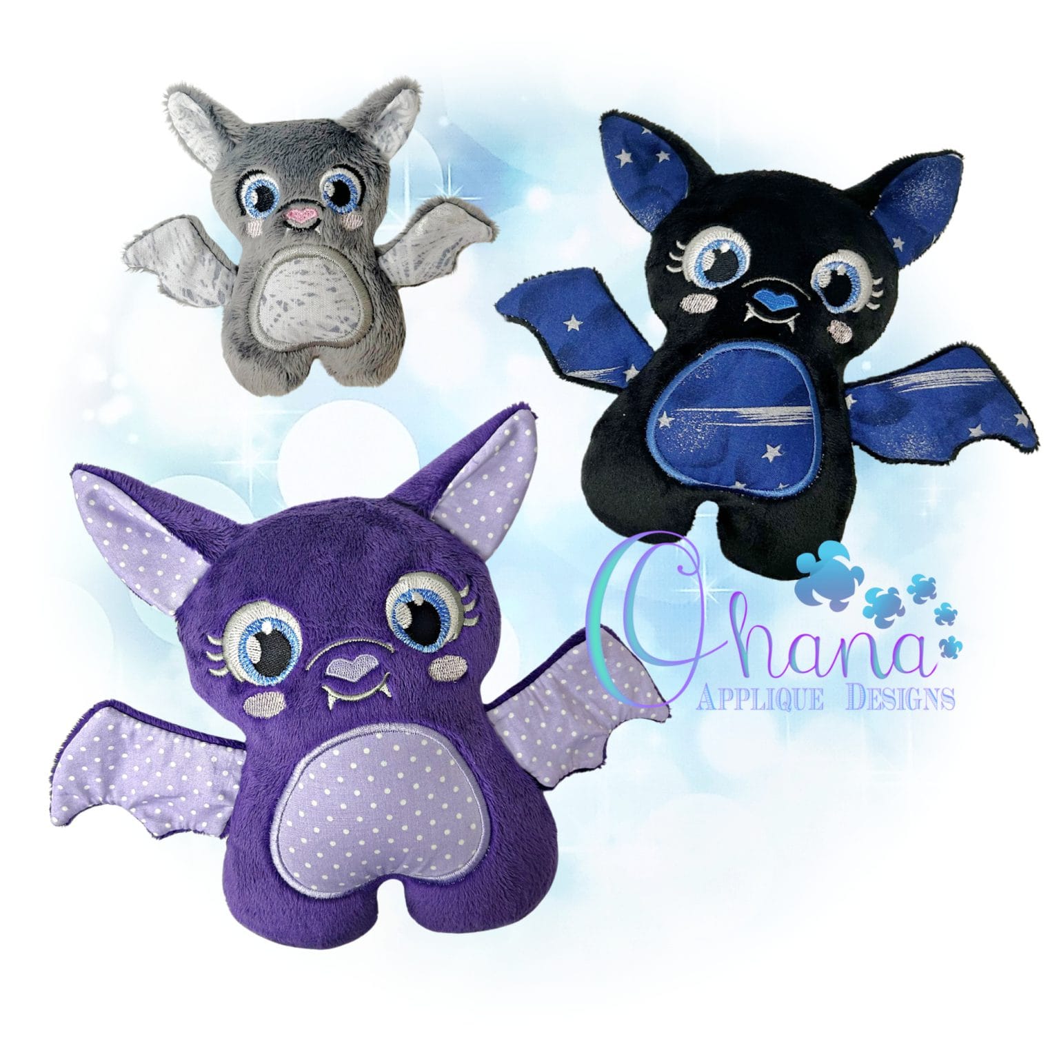 Huggable Bat Stuffie Embroidery Design- Ohana Applique Designs