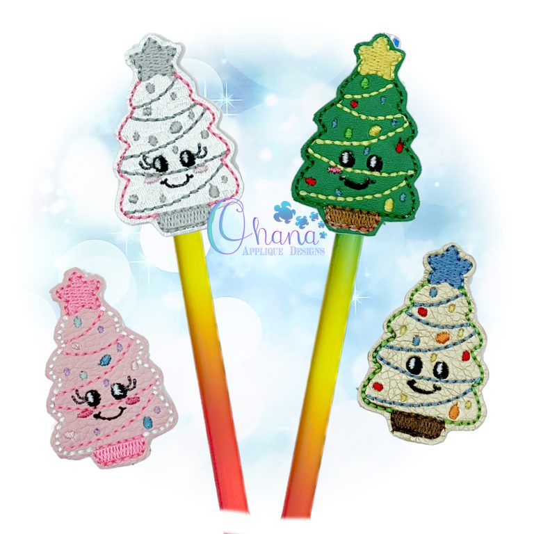 Christmas Tree Pencil Topper Embroidery Design - Ohana Applique Designs
