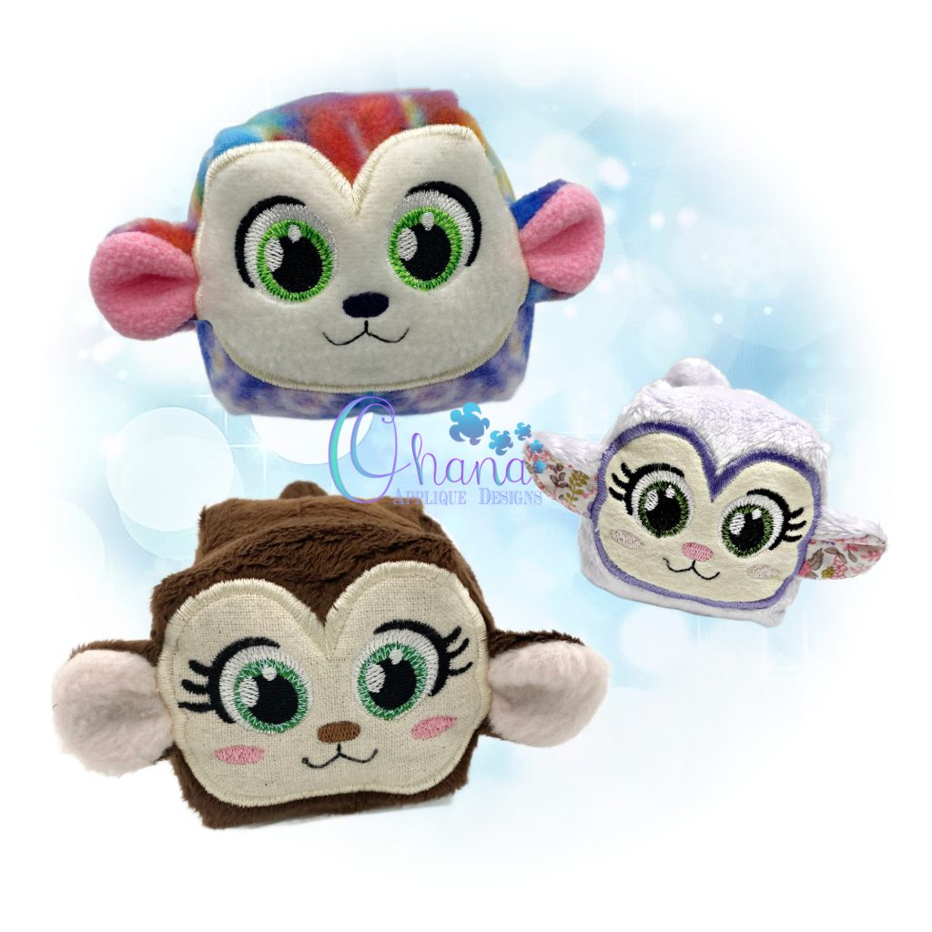 Monkey Cuboid Cutie Stuffie Embroidery Design - Ohana Applique Designs