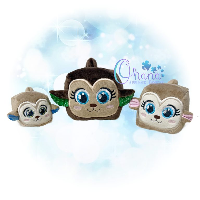 Monkey Cuboid Cutie Stuffie Embroidery Design - Ohana Applique Designs