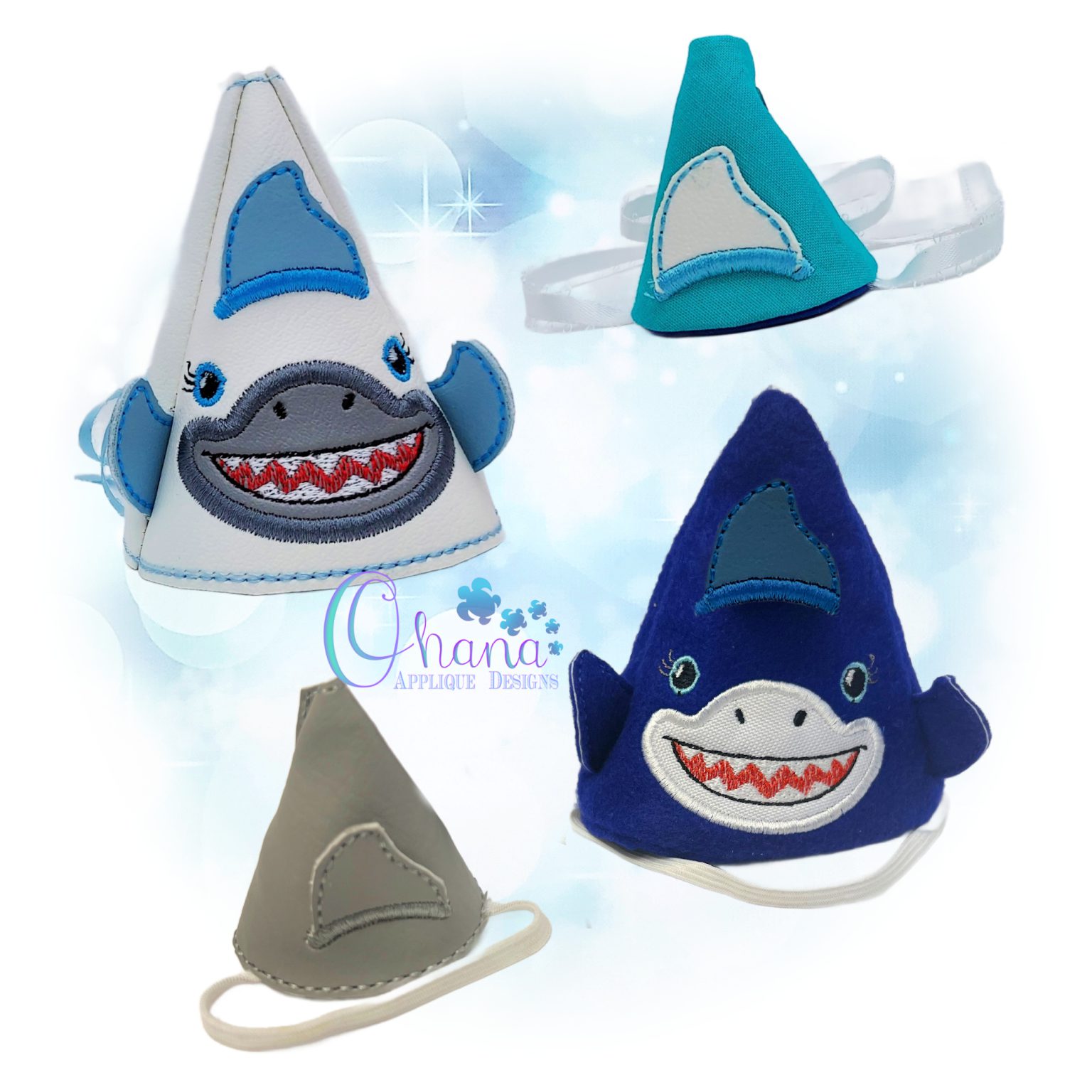 Shark Party Cone Hat Embroidery Design - Ohana Applique Designs