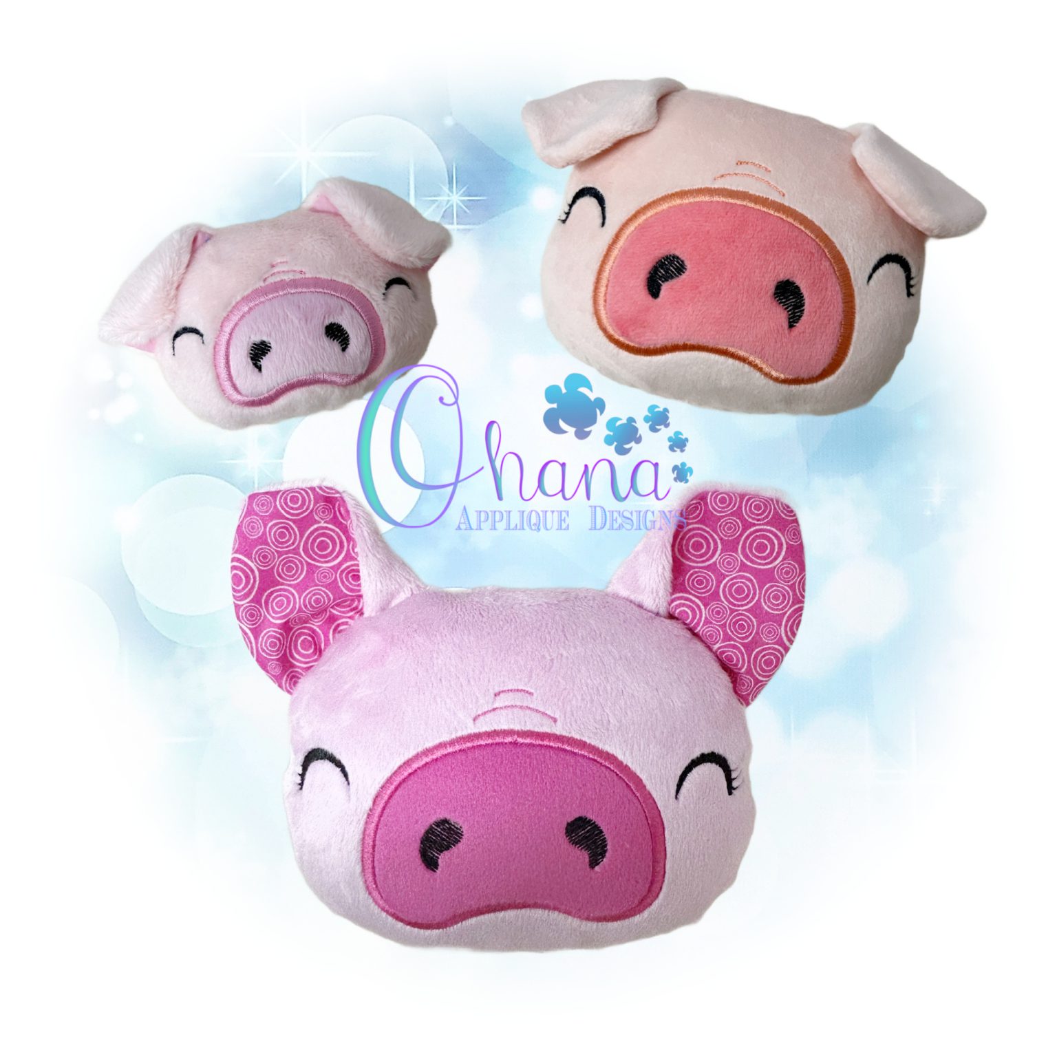 Pig Head Pillow Stuffie Embroidery Design- Ohana Applique Designs
